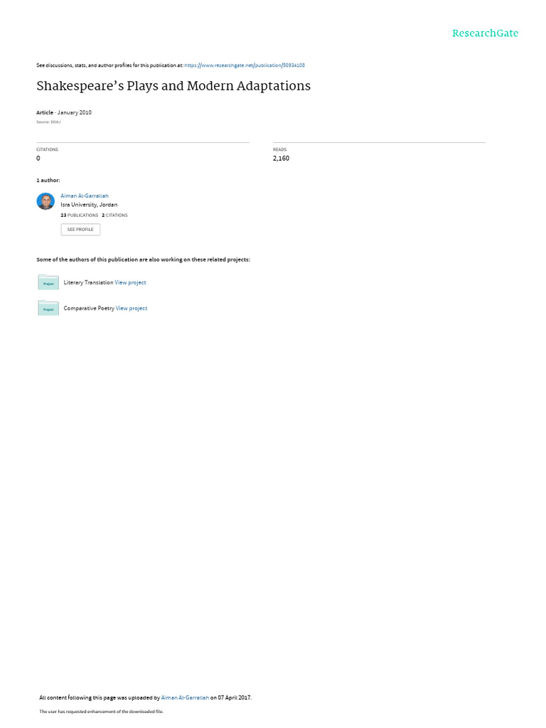 Shakespeares Plays and Modern Adaptations | PDF | William Shakespeare ...