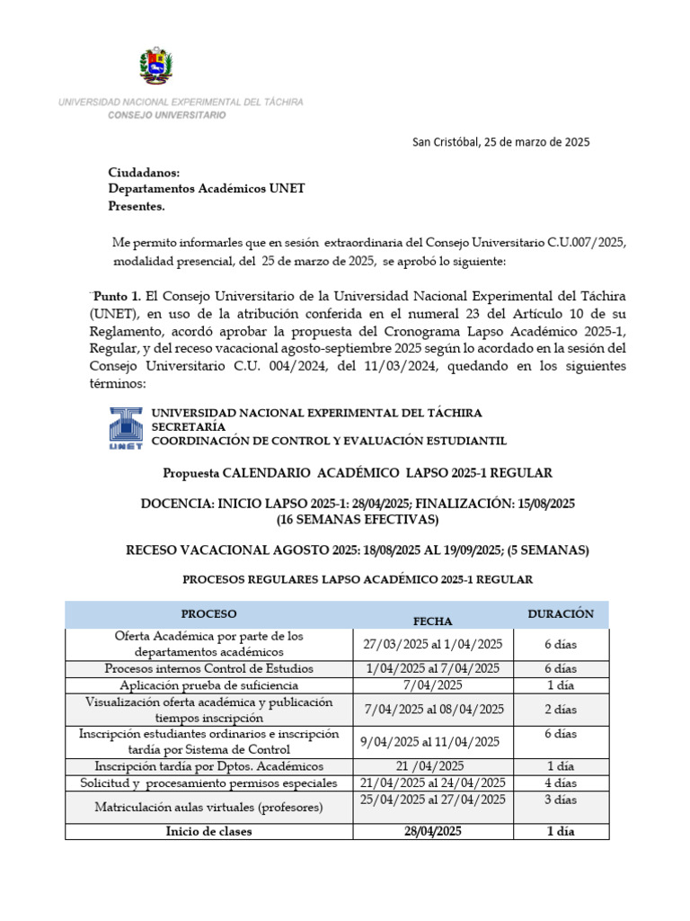 Indiv. Dptos Académicos, Calendario | PDF