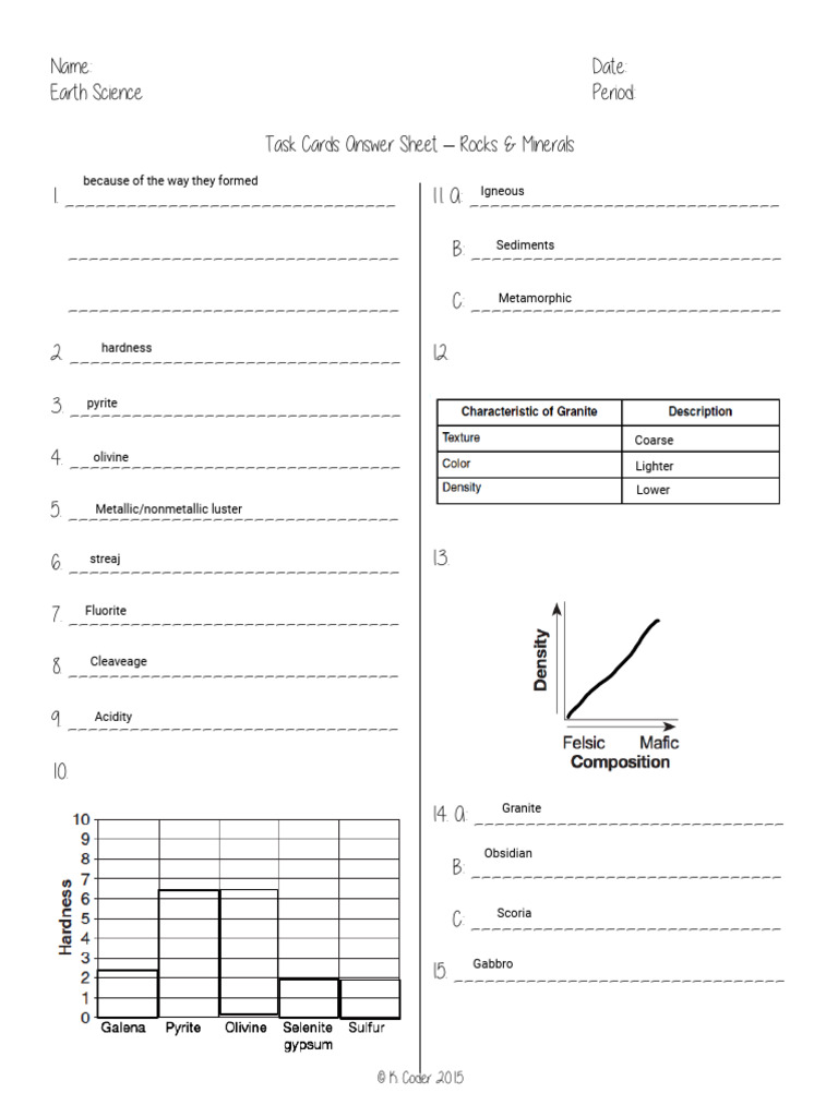 h4 - TASK CARDS Rocks and Minerals ANSWER SHEET | PDF | Rock (Geology ...