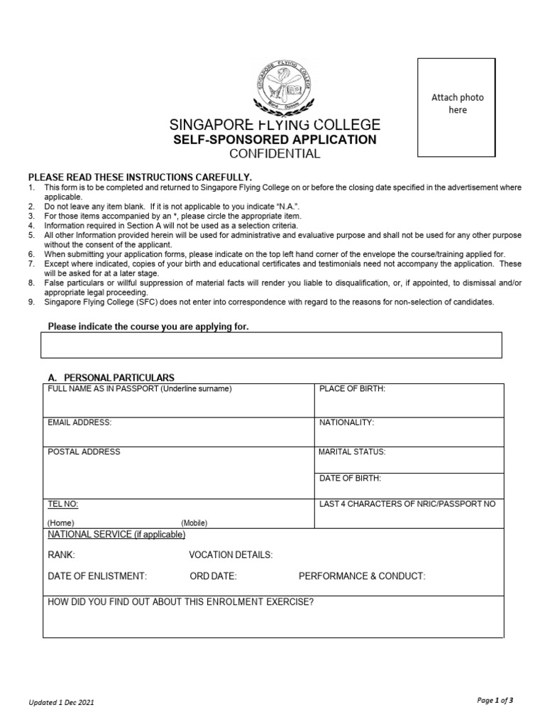 Self-Sponsored Application Form Dec 2021 Fillable (1) | PDF