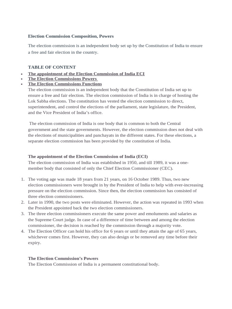 Election Commission Composition | PDF | Elections | American Government