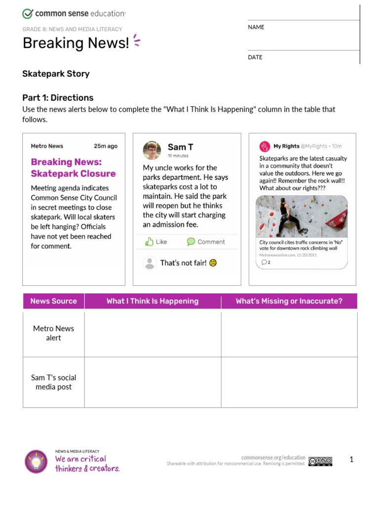 Breaking News! Student Handout 1 | PDF | Human Communication | Communication