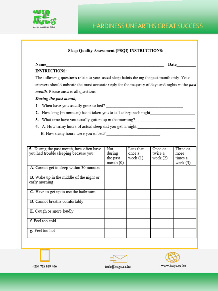 PSQI Sleep Quality Assessment Tool | PDF | Sleep | Determinants Of Health