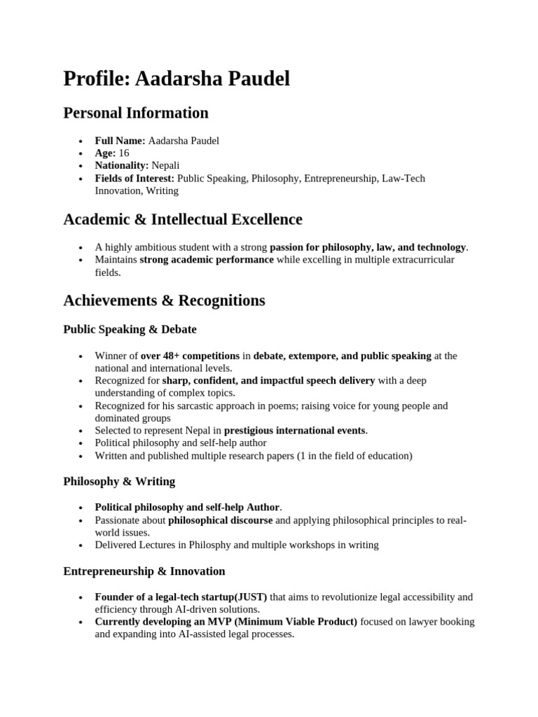 Profile: Aadarsha Paudel: Personal Information | PDF