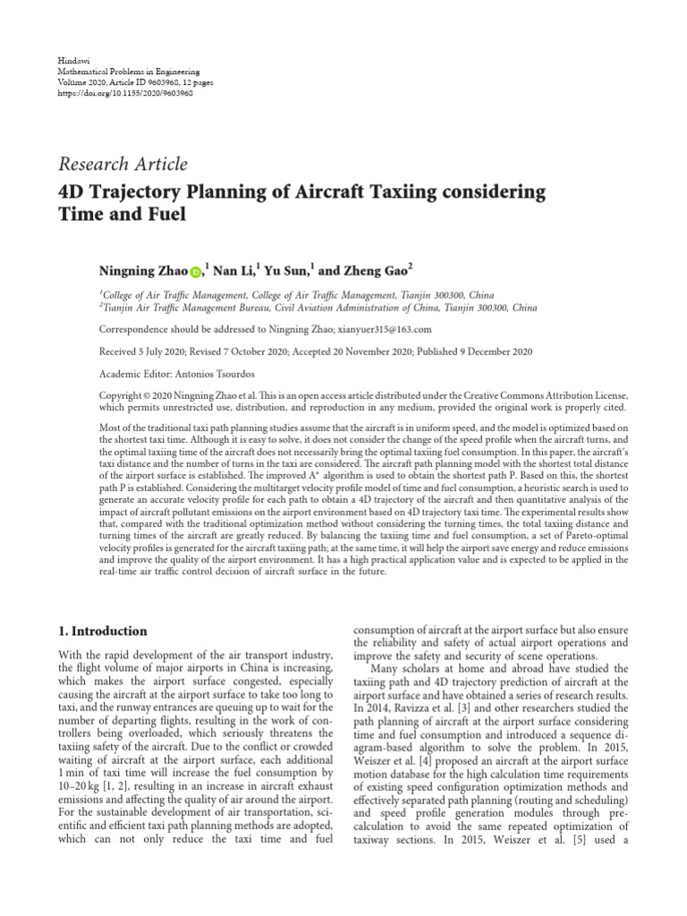 4D Trajectory Planning of Aircraft Taxiing Conside | PDF | Mathematical ...