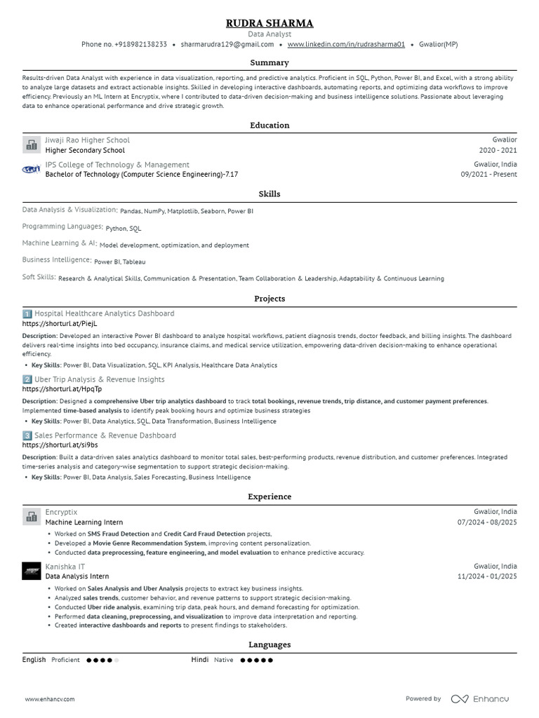 Rudra Sharma CV (3) | PDF | Analytics | Business Intelligence
