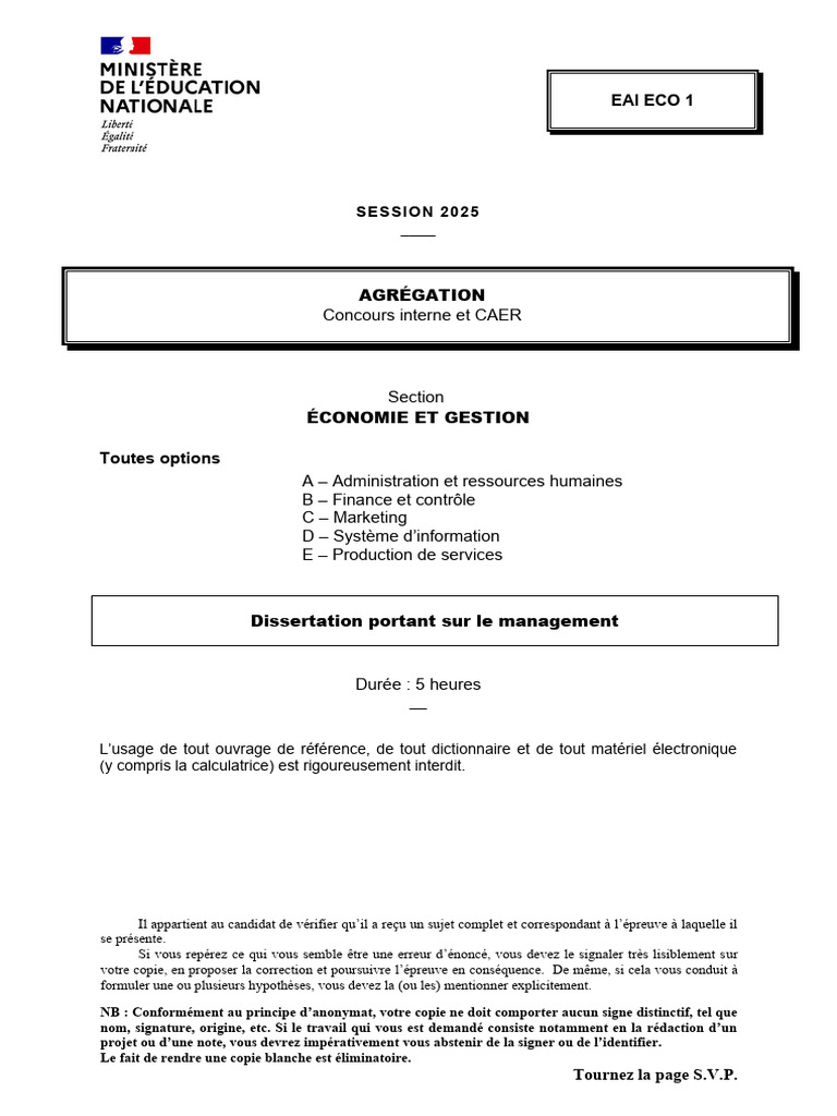 Instructions pour l'épreuve d'agrégation | PDF