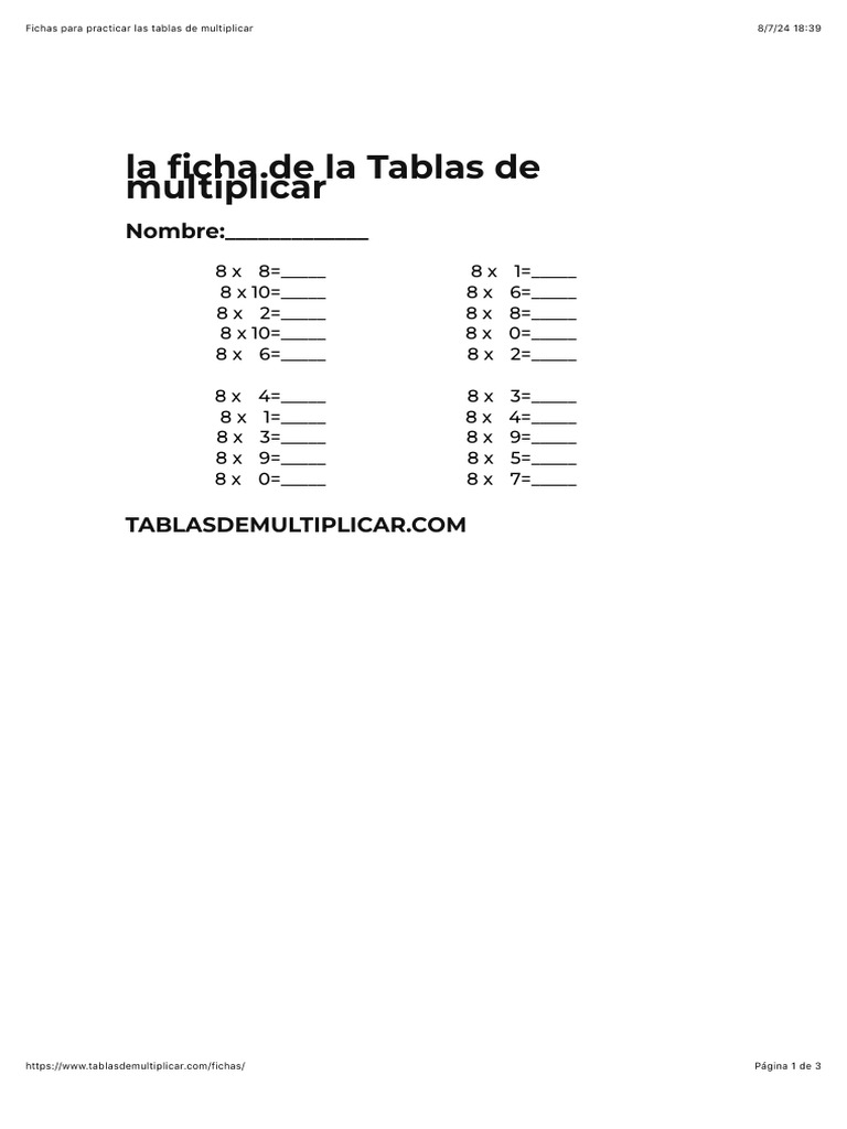 Tabla Del 8 | PDF
