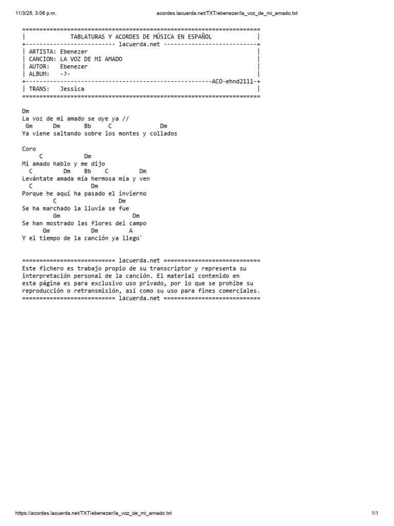 Acordes La Voz de Mi Amado (Perte 1) | PDF