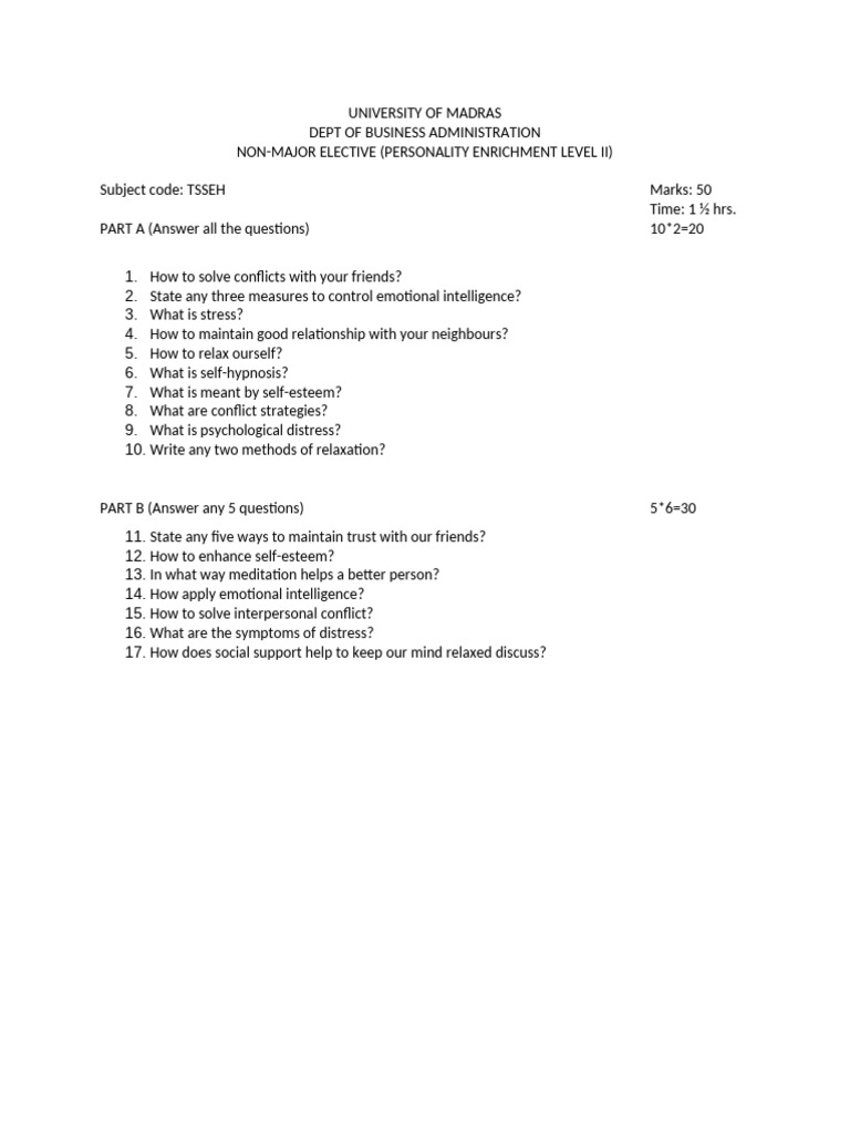 Personality Enrichment Level 2 Question Paper | PDF