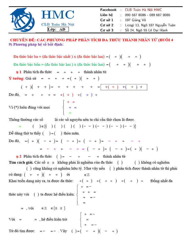 BUOI 16 CHUYEN DE PHAN TICH DA THUC THANH NHAN TU (BUOI 4) (1) | PDF