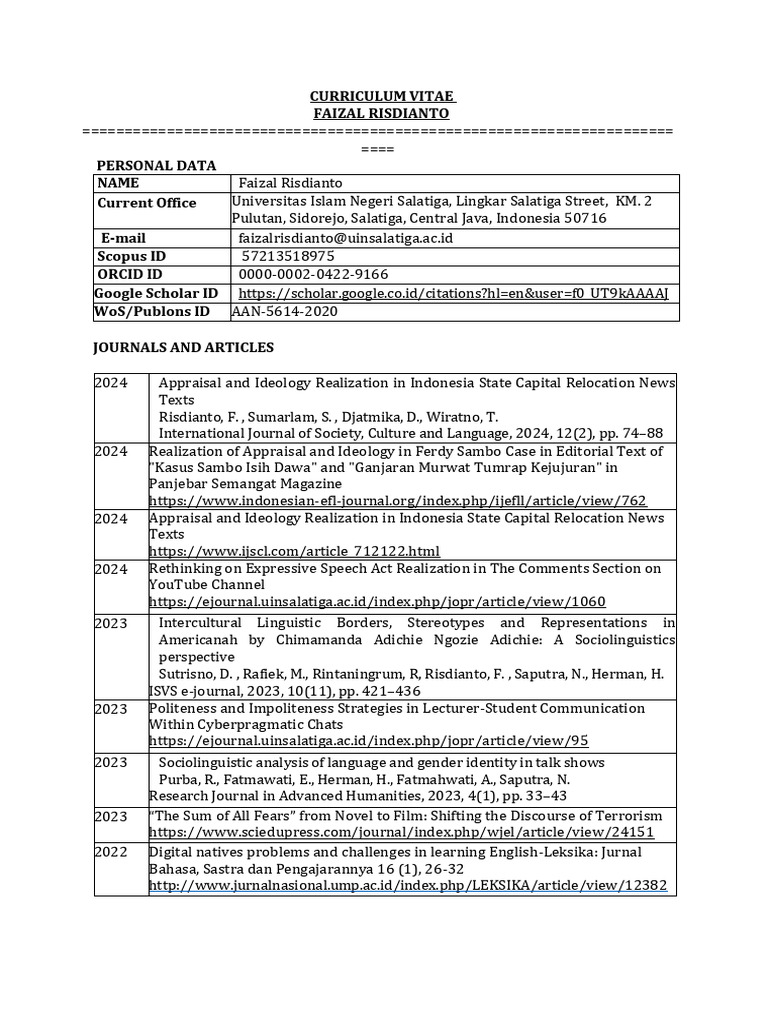 CV Faizal Risdianto March 2025 | PDF | Linguistics | Discourse