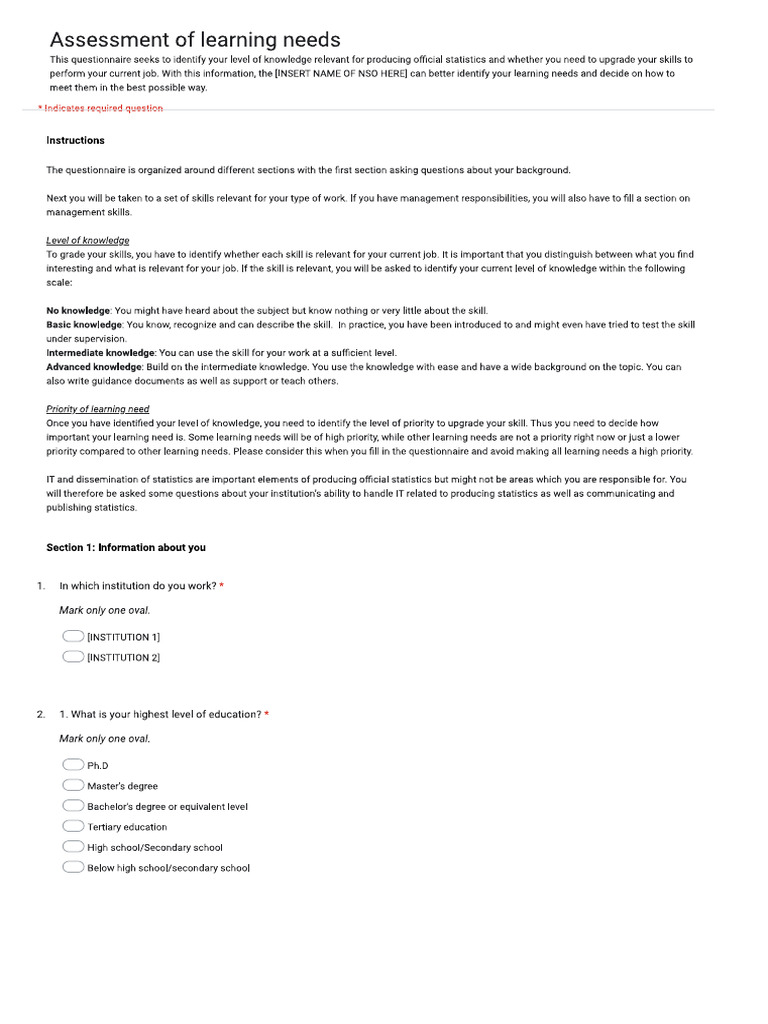 NSS Needs Assessment Questionnaire Read Only Version | PDF