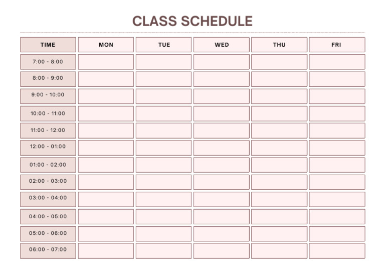 Weekly Class Schedule Overview | PDF