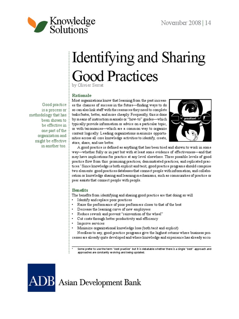 Identifying and Sharing Good Practices | PDF | Asian Development Bank ...