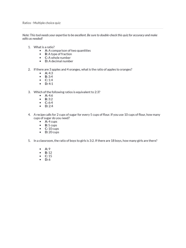 Ratio Quiz: Test Your Knowledge | PDF