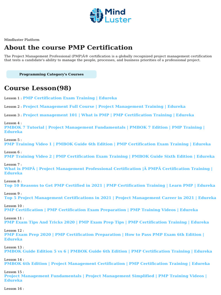 PMP Certification Course Content | PDF | Project Management | Project ...