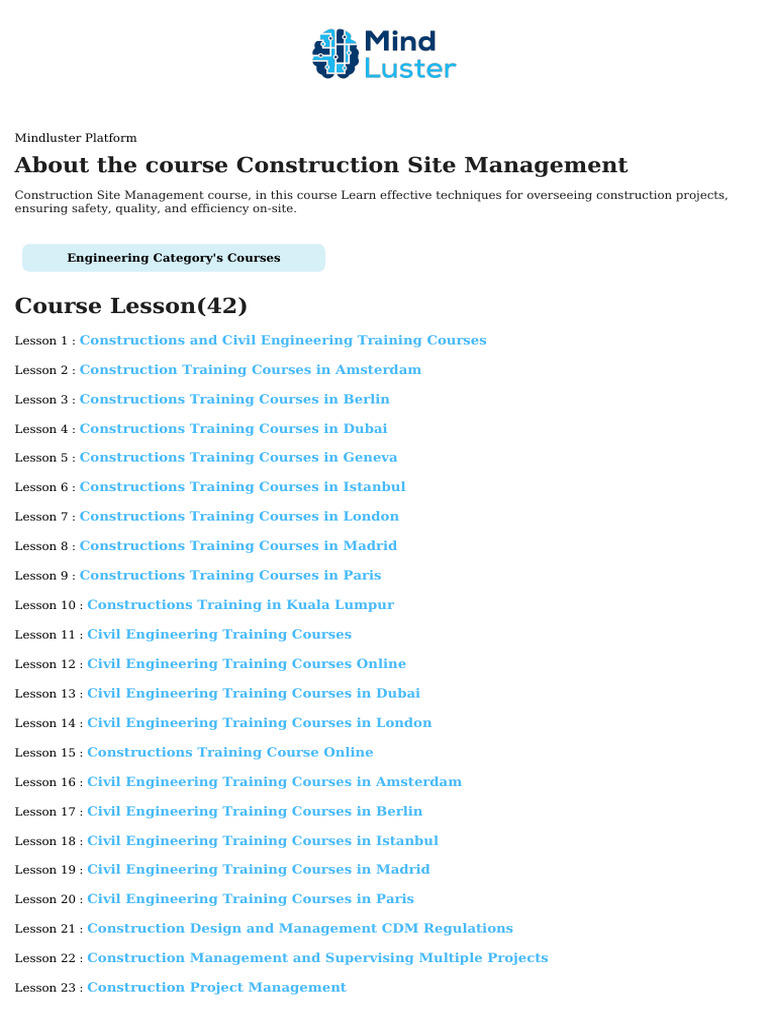 Construction Site Management Course Content | PDF | Civil Engineering ...