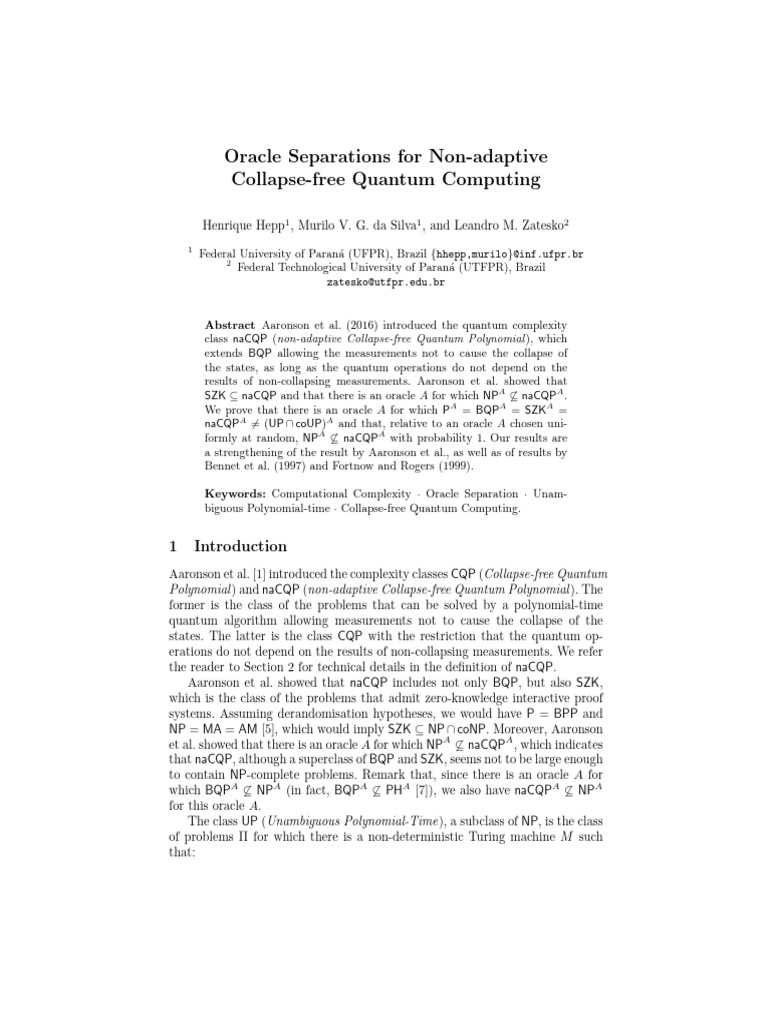 Oracle Separation in Non-adaptive naCQP | PDF | Quantum Computing ...