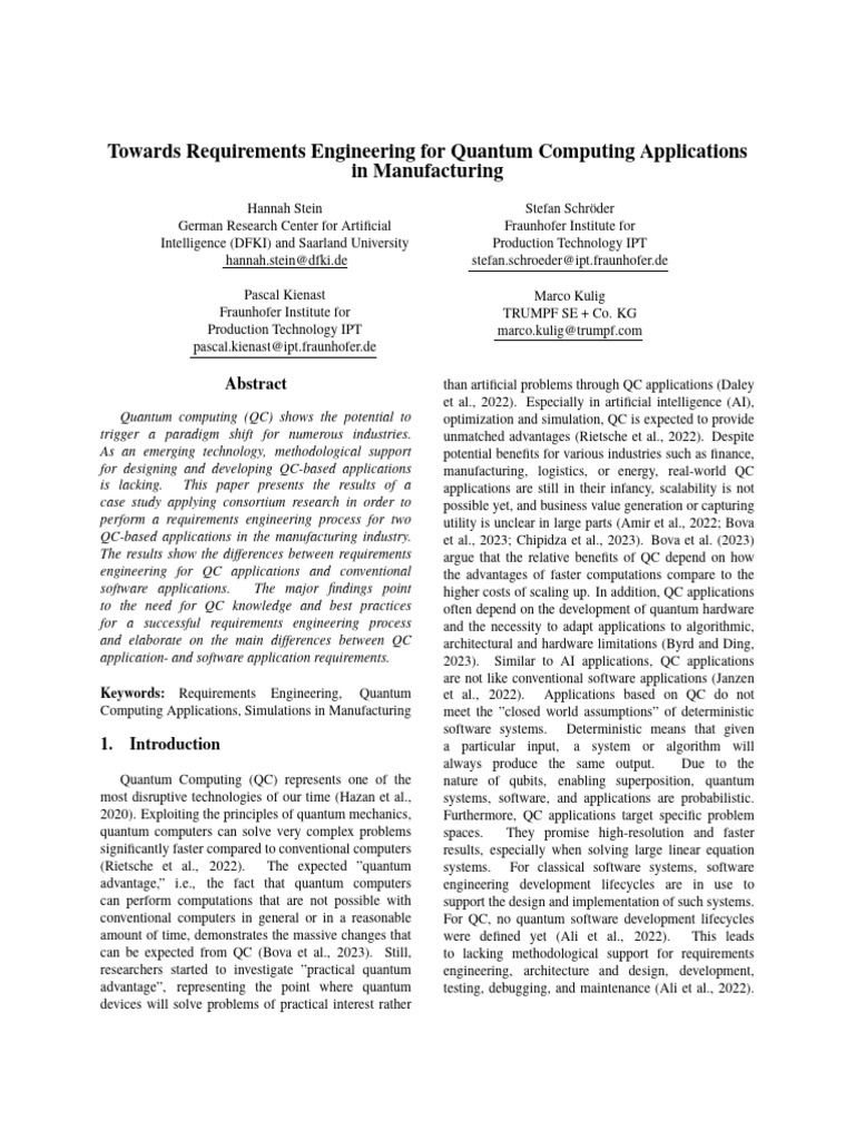 Towards Requirements Engineering For Quantum Computing Applications in ...