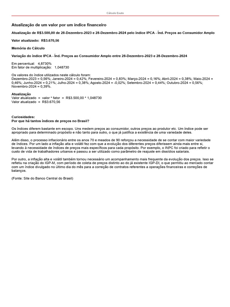 Cálculo Exato - rarotec | PDF