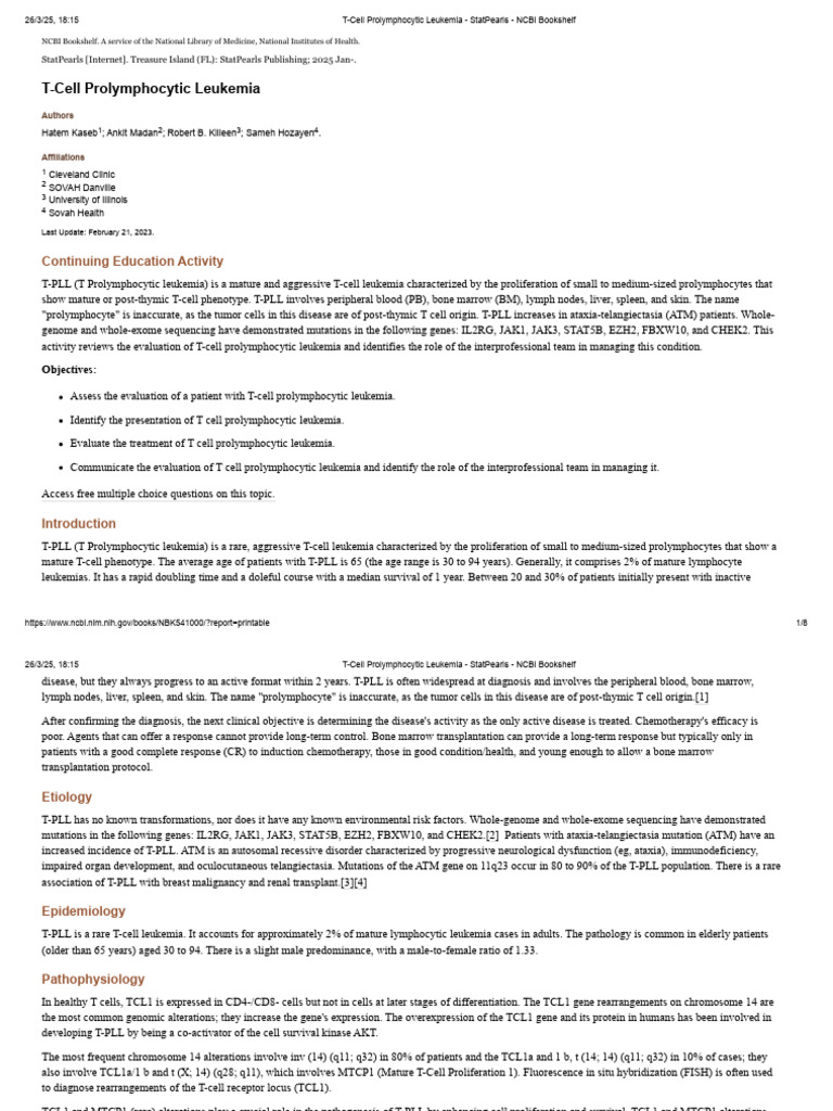 T-Cell Prolymphocytic Leukemia - StatPearls - NCBI Bookshelf | PDF ...