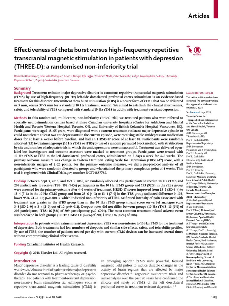 Effectiveness of Theta Burst Versus High-Frequency Repetitive Transcranial Magnetic Stimul | PDF ...