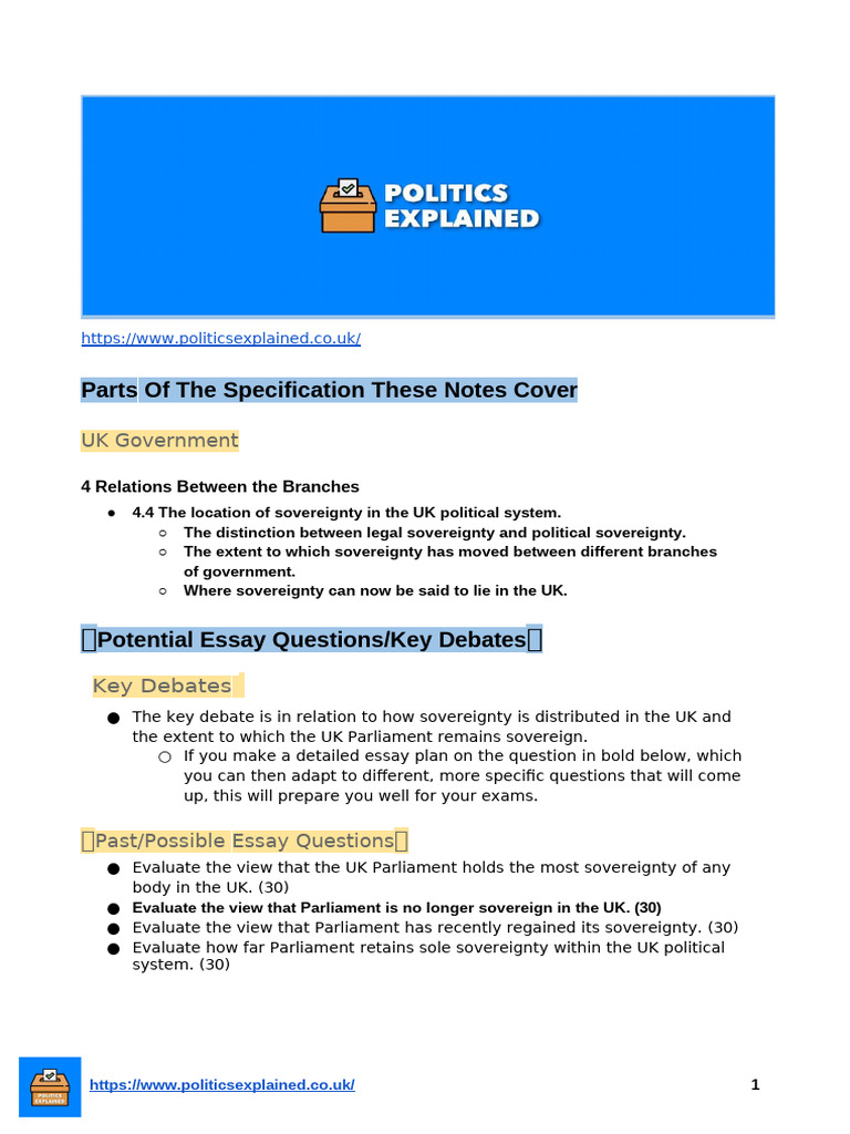 UK Sovereignty: Parliament vs. People | PDF | Parliament Of The United ...
