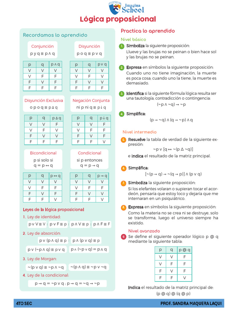Tema - Logica Proposicional - 4to | PDF | Proposición | Gramática
