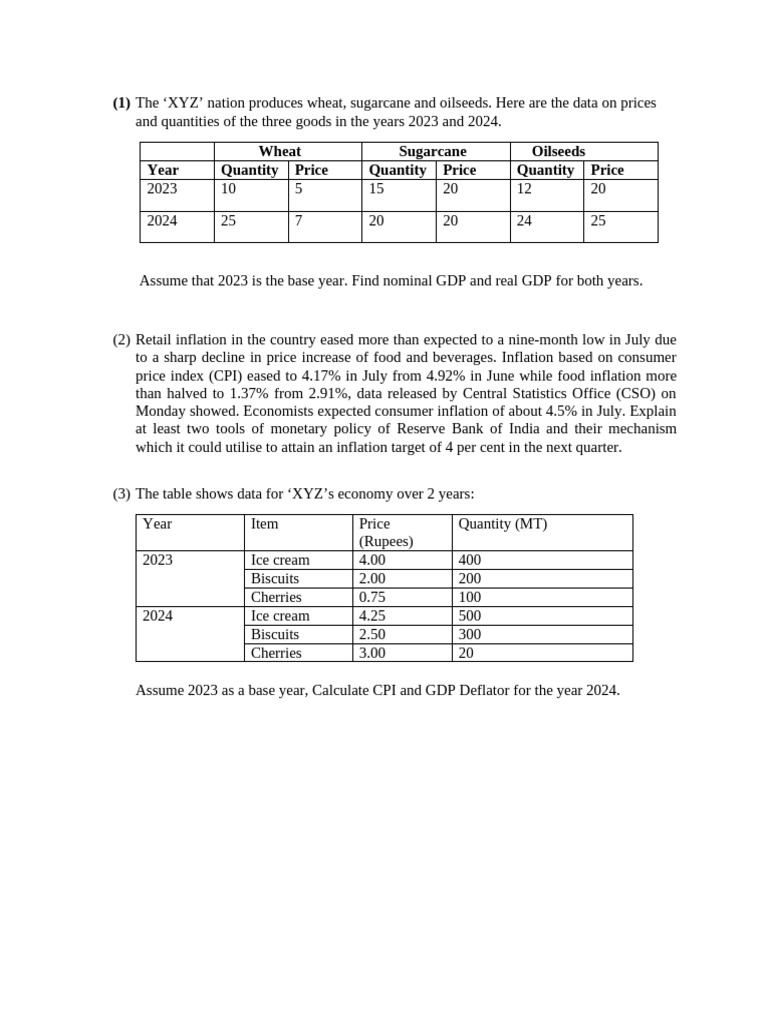 Worksheet 3 POM 2024-25 (1) Macro GDP | PDF