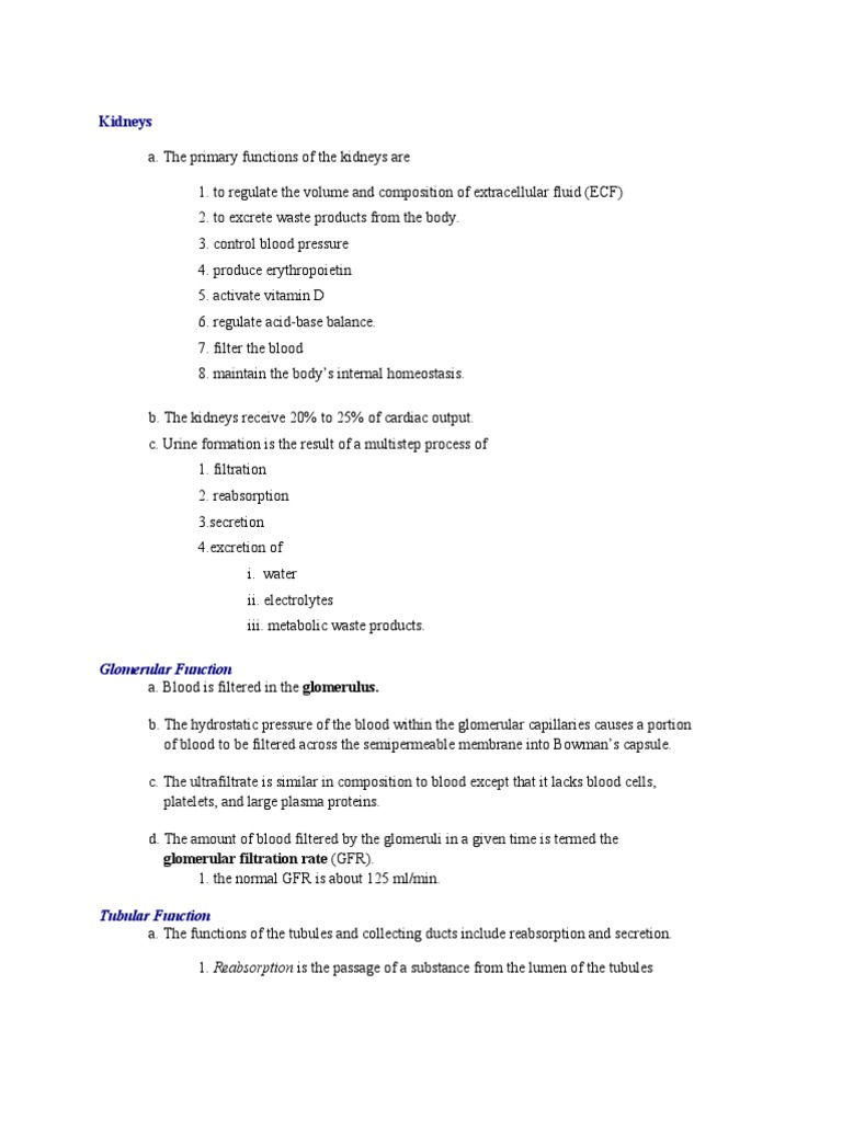 Renal Notes | PDF | Urinary Incontinence | Kidney