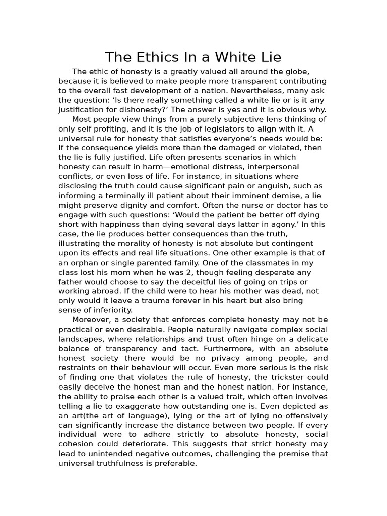 The Ethics in A White Lie | PDF | Lie | Psychology