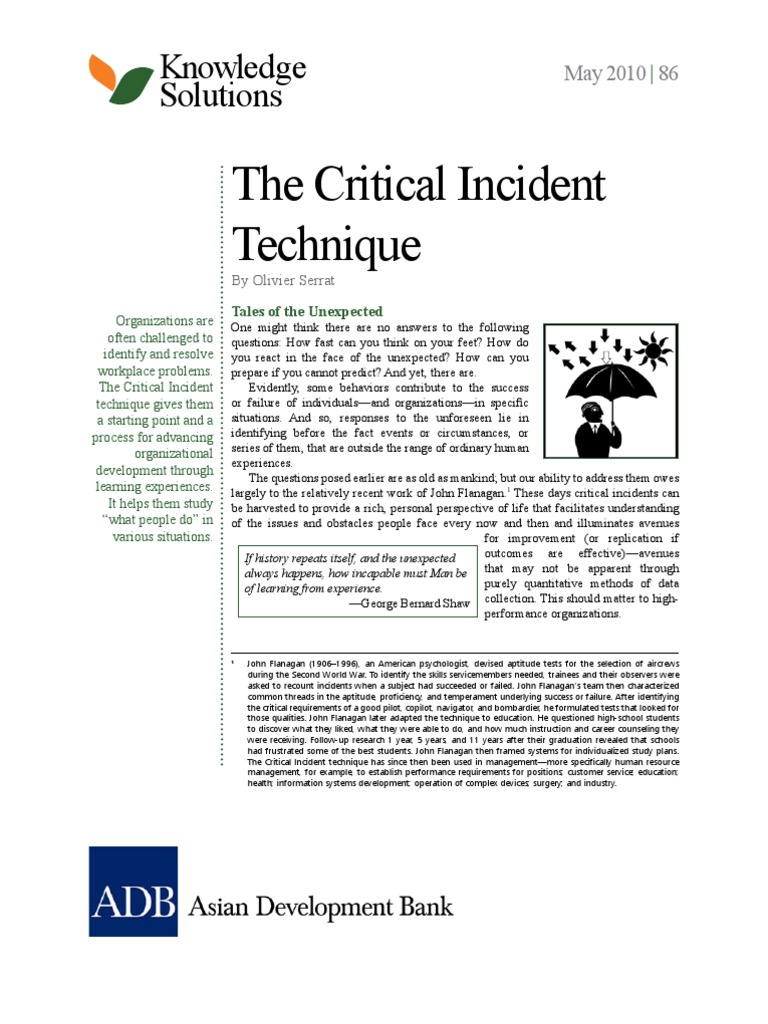 The Critical Incident Technique | Asian Development Bank | Evaluation