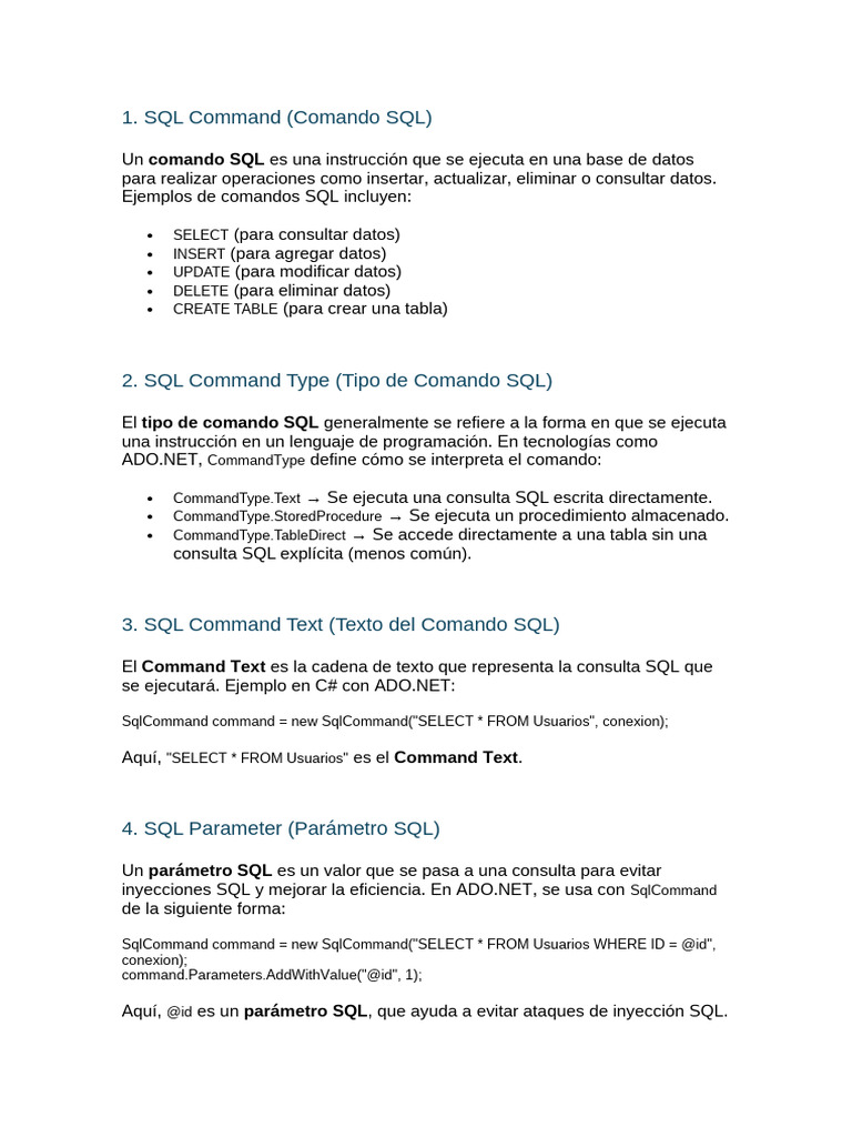 Comandos SQL: Tipos y Ejemplos Esenciales | PDF
