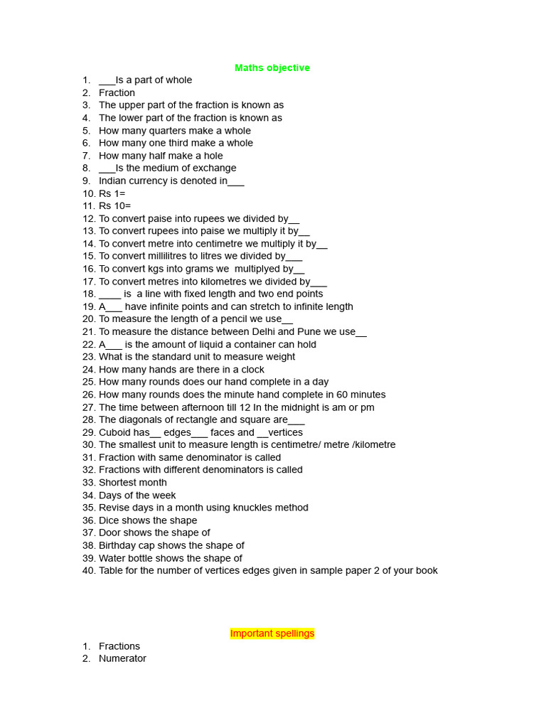 Maths Objective | PDF