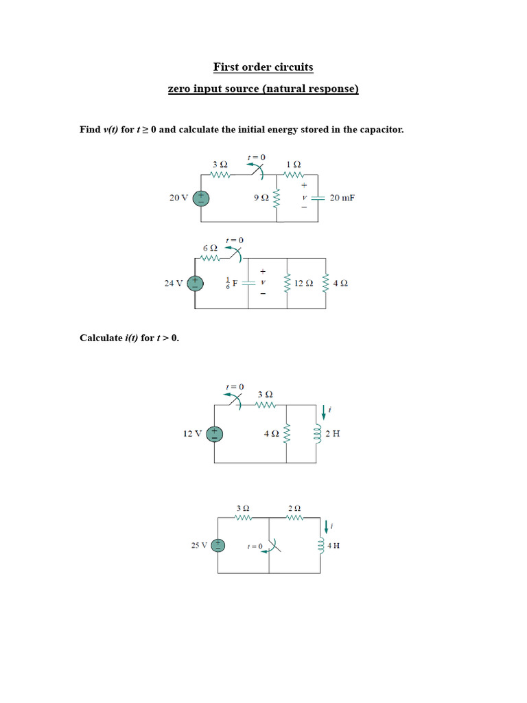 First Order Circuits - Zero Input Source | PDF