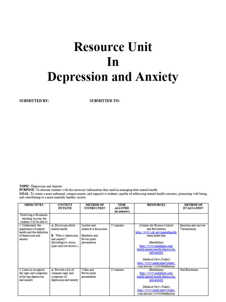 SHN Ru Depression and Anxiety | PDF | Major Depressive Disorder ...