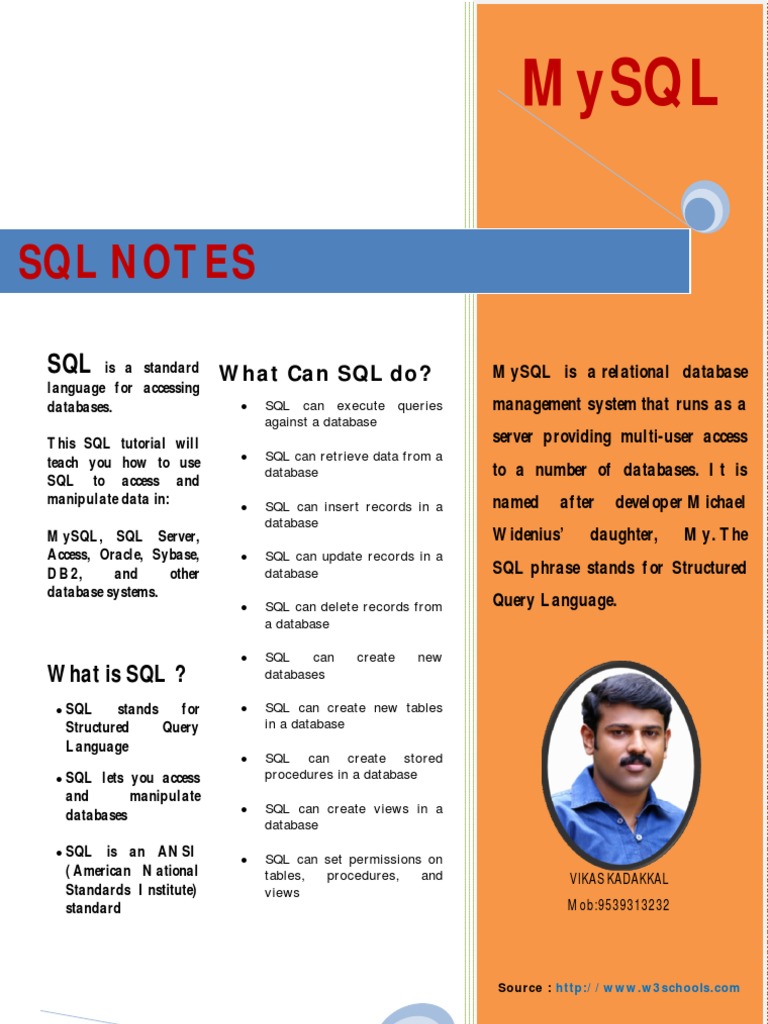 SQL Notes by Vikas Kadakkal | PDF | Sql | Data Model