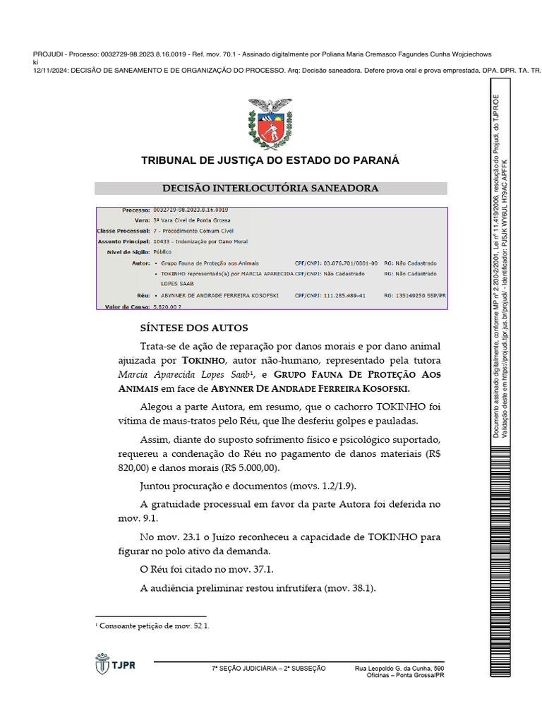 Caso Tokinho | PDF | Direito dos Animais | Réu
