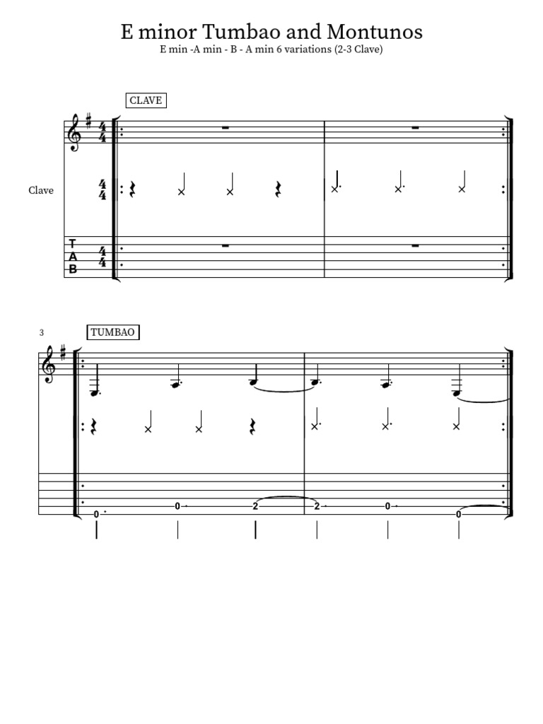 E Minor Tumbao and Montunos | PDF | Rhythm And Meter | Elements Of Music