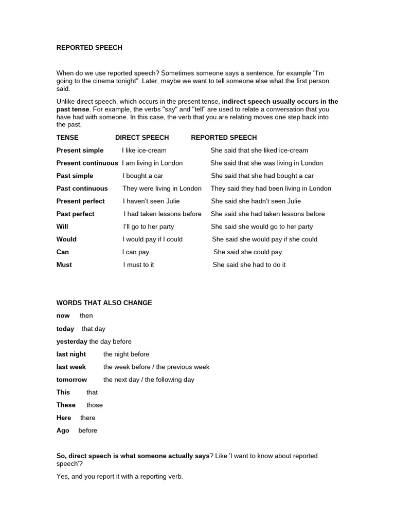 Understanding Reported Speech Rules | PDF | Grammatical Tense | Languages
