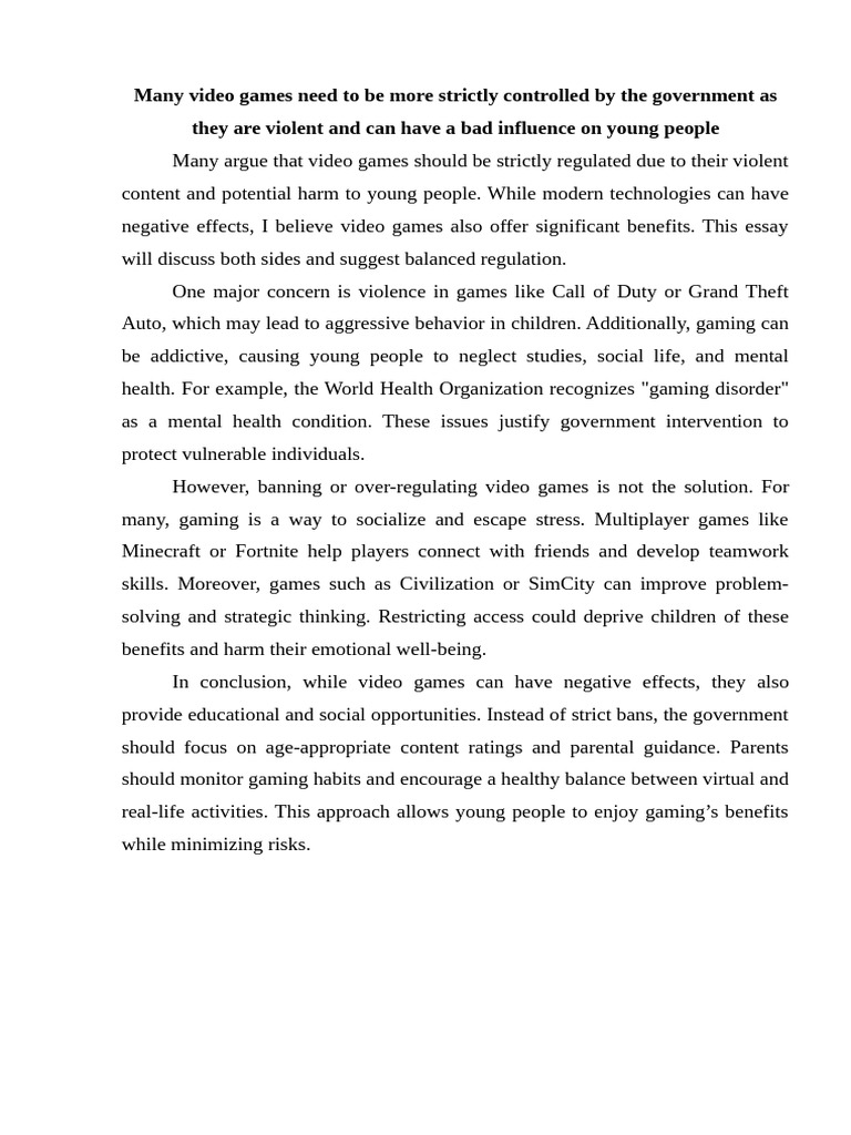 Balancing Video Game Regulation and Benefits | PDF