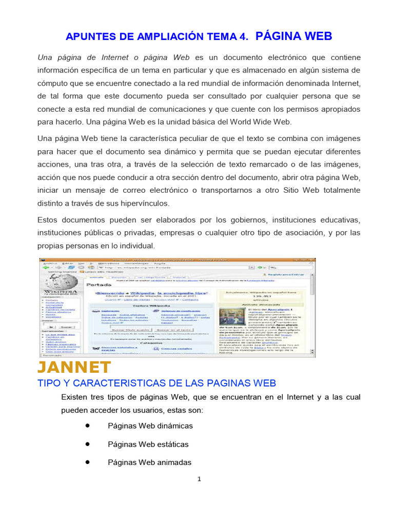 Tipos y características de páginas web | PDF | Sitios web | Red mundial