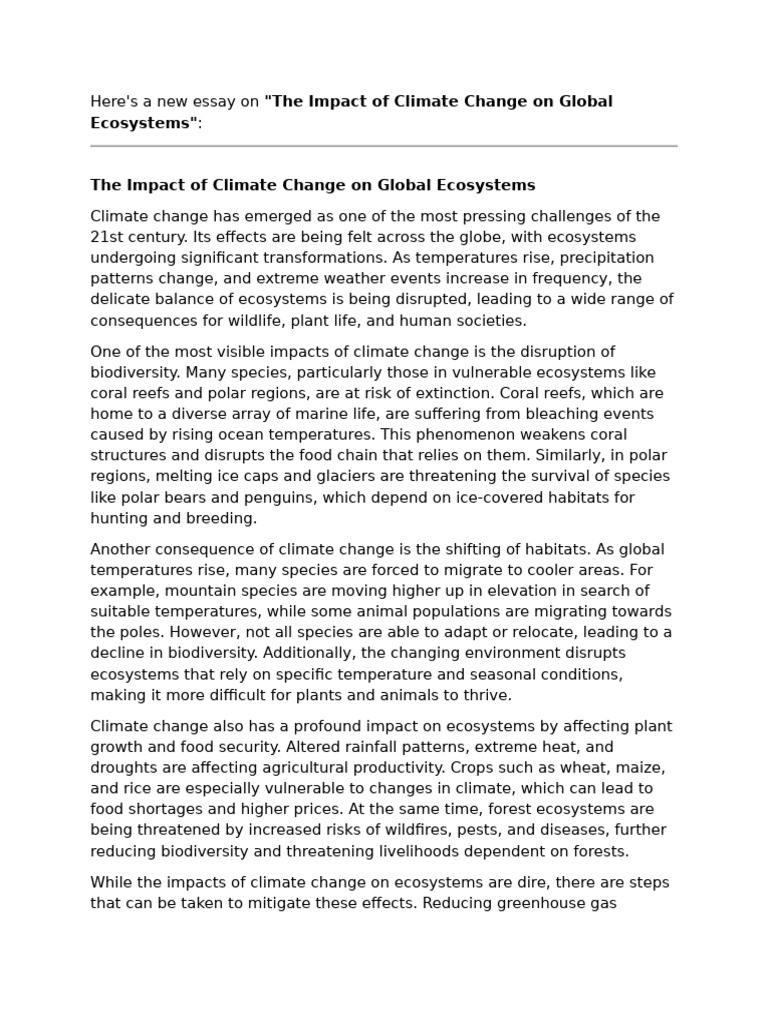 Climate Change's Impact on Ecosystems | PDF | Climate Change | Climate ...