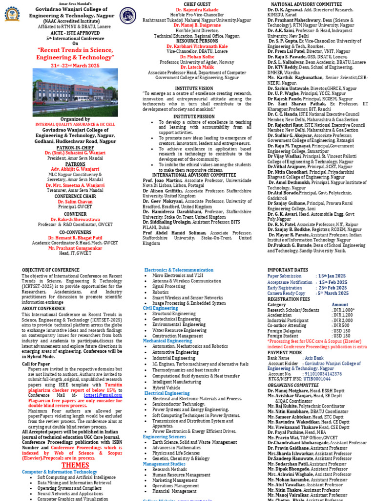 ICRTSET-2025 - Broucher - Final Version | PDF | Engineering