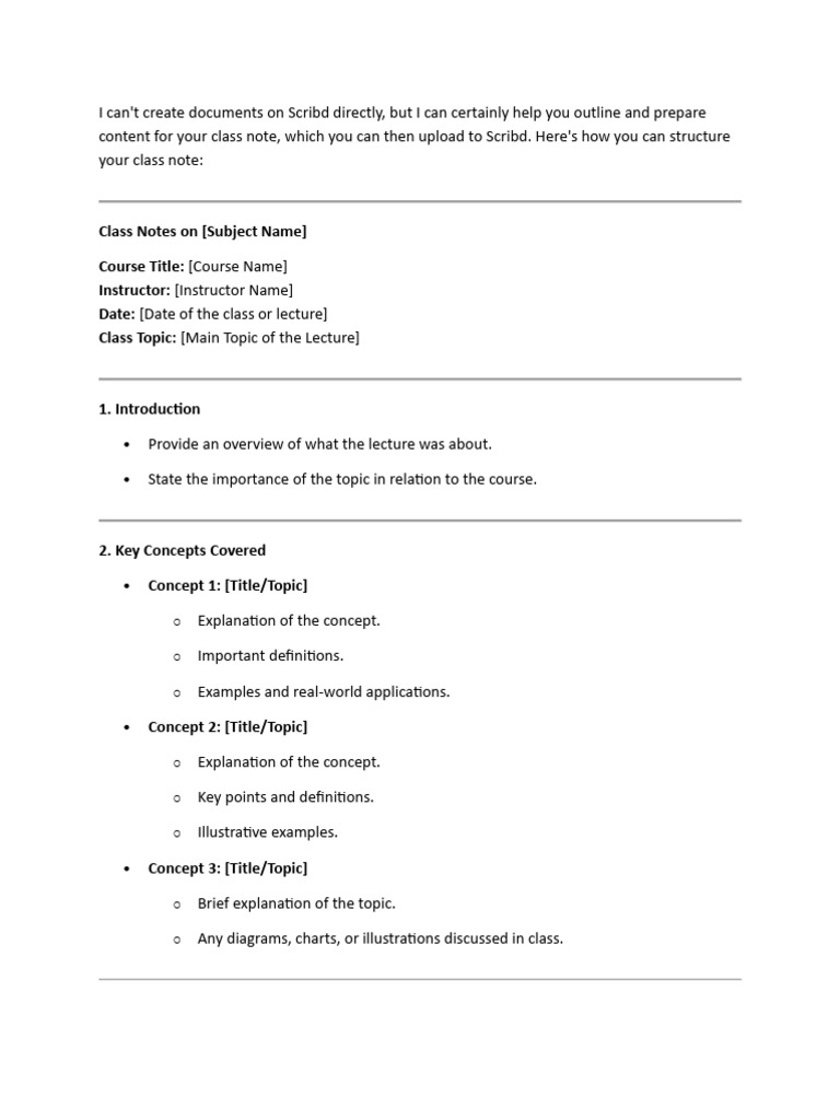 Class Note Structure for Scribd | PDF