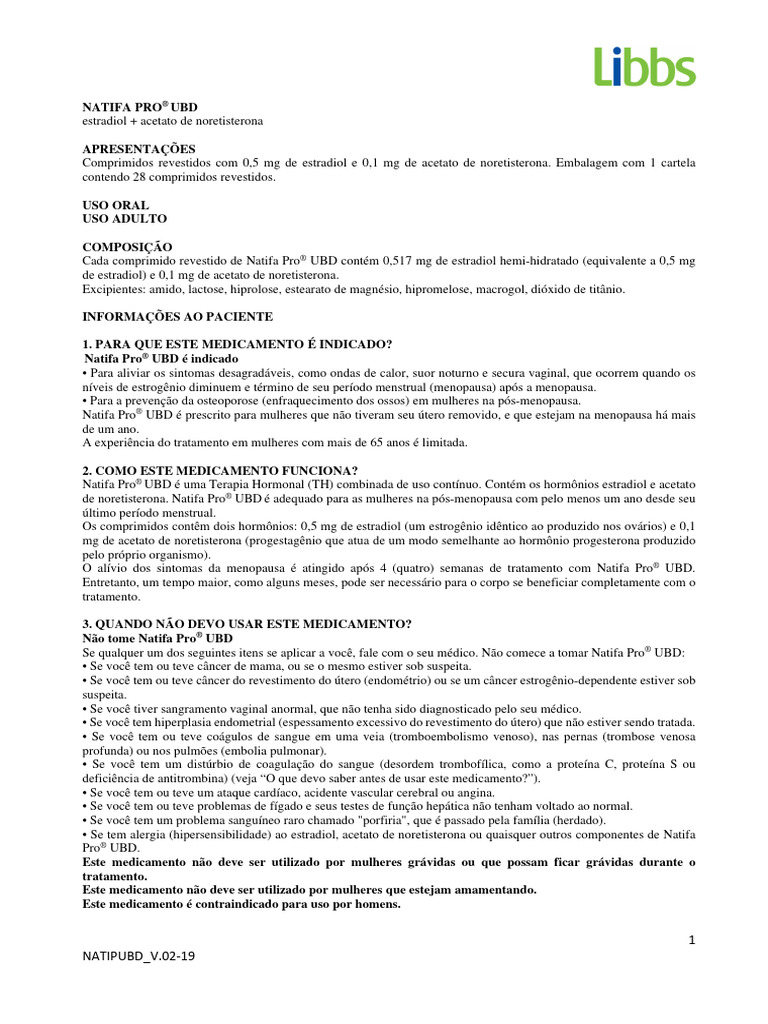 Natifa Pro UBD Bula Paciente | PDF | Menopausa | Câncer
