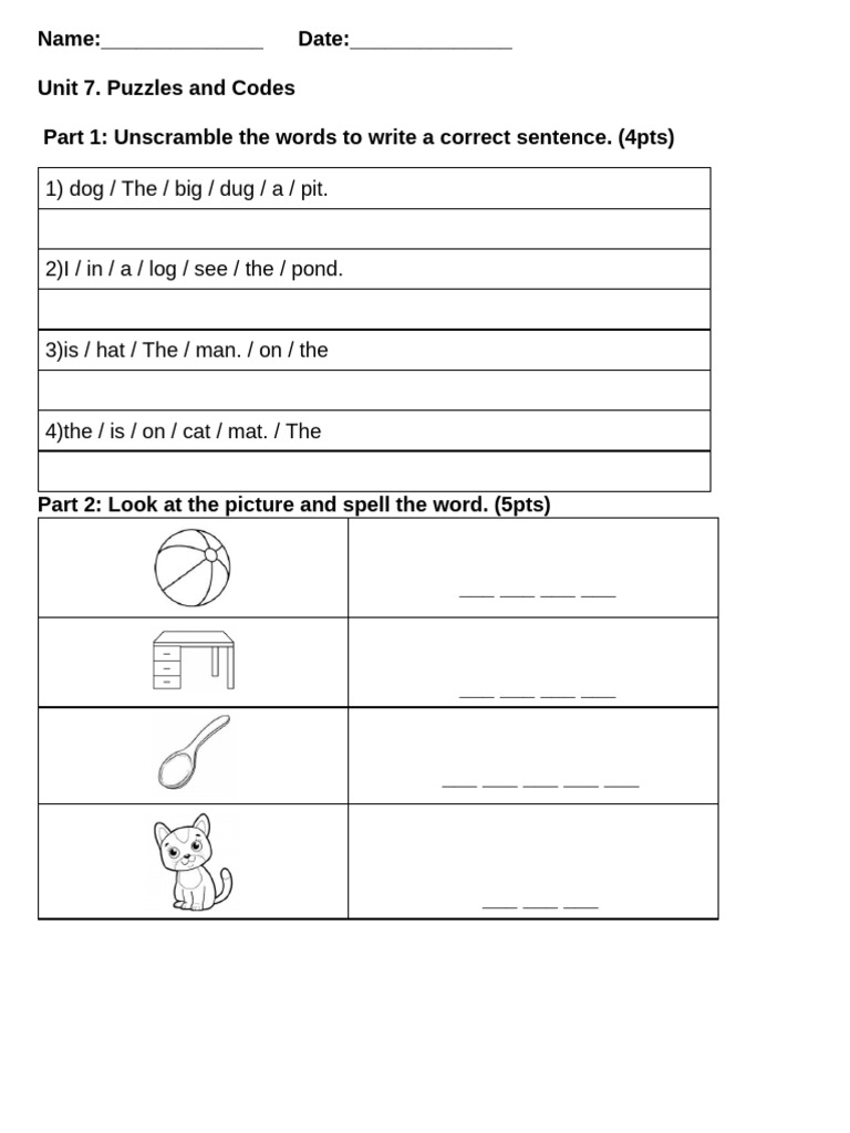 Mock Unit 7 Puzzle and Codes Test | PDF