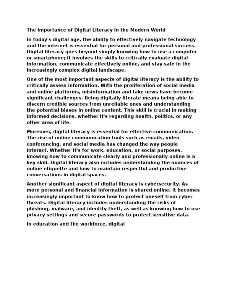 Digital Literacy's Modern Importance | PDF