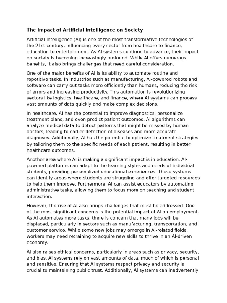The Impact of Artificial Intelligence On Society | PDF | Artificial ...